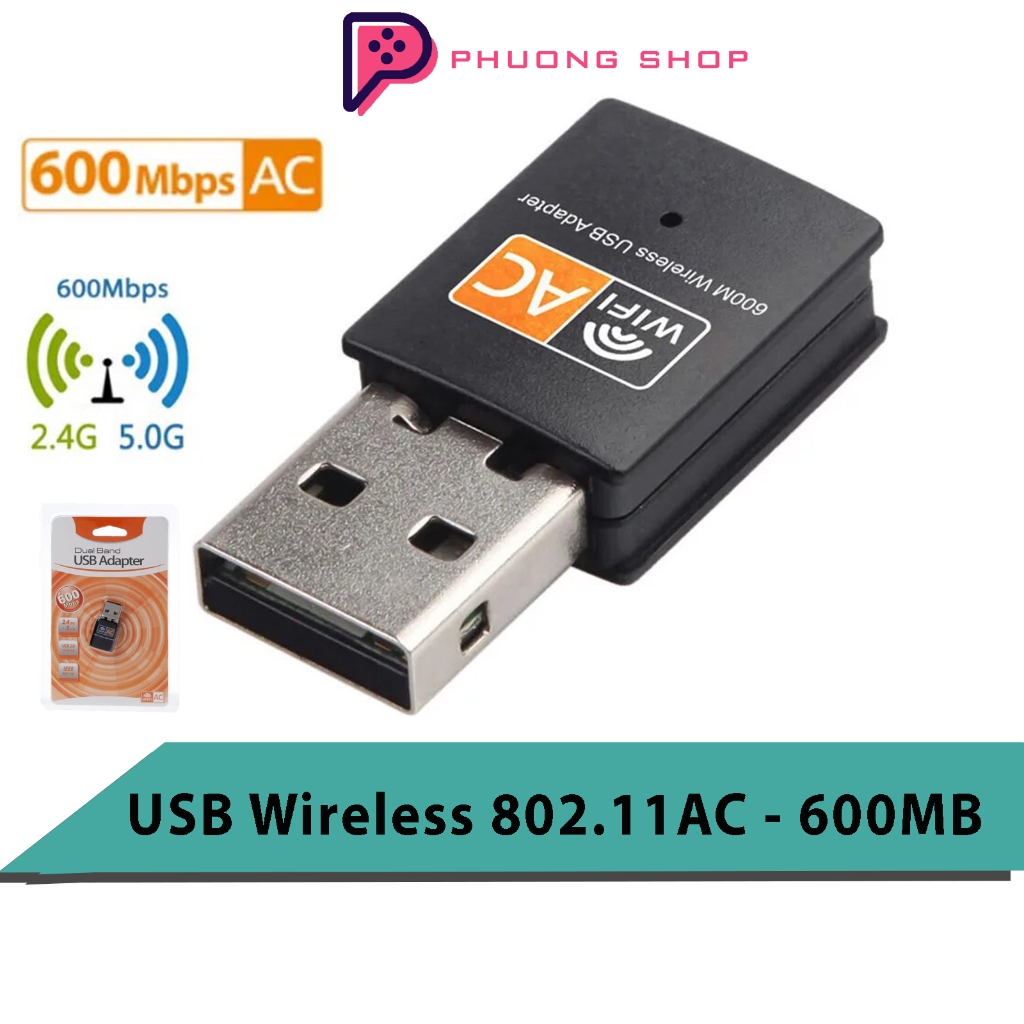ตัวรับสัญญาณ Usb WiFi 802.11AC 600Mbps Dual Band 2.4G + 5G เสาอากาศที่ซ่อนอยู่แบบบูรณาการ ...