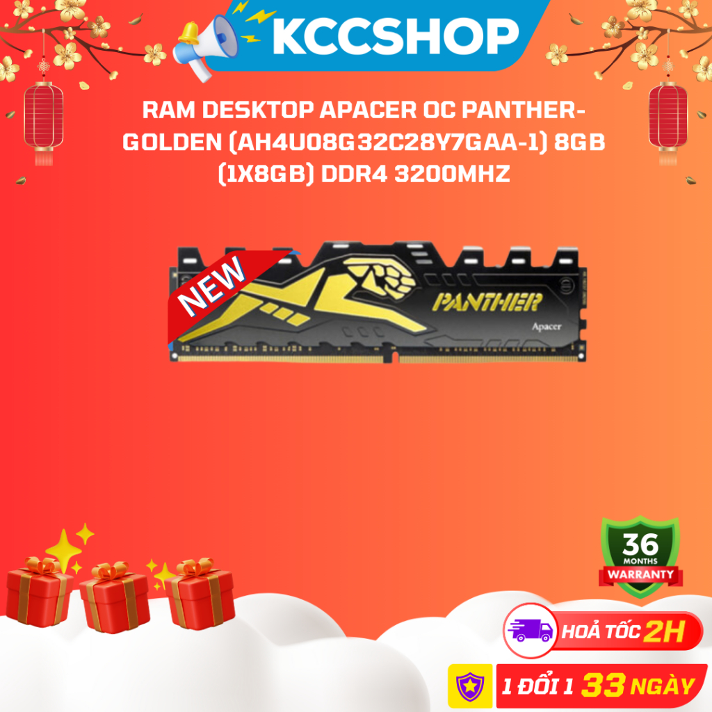 Apacer OC Panther-Golden Desktop Ram (AH4U08G32C28Y7GAA-1) 8GB (1x8GB ...