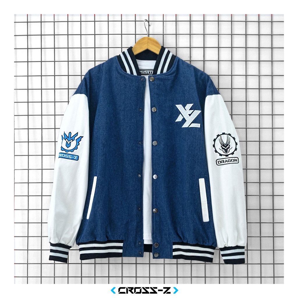 Varsity Bomber Unisex Form To Large Jean Jacket Cross-Z | Shopee Thailand