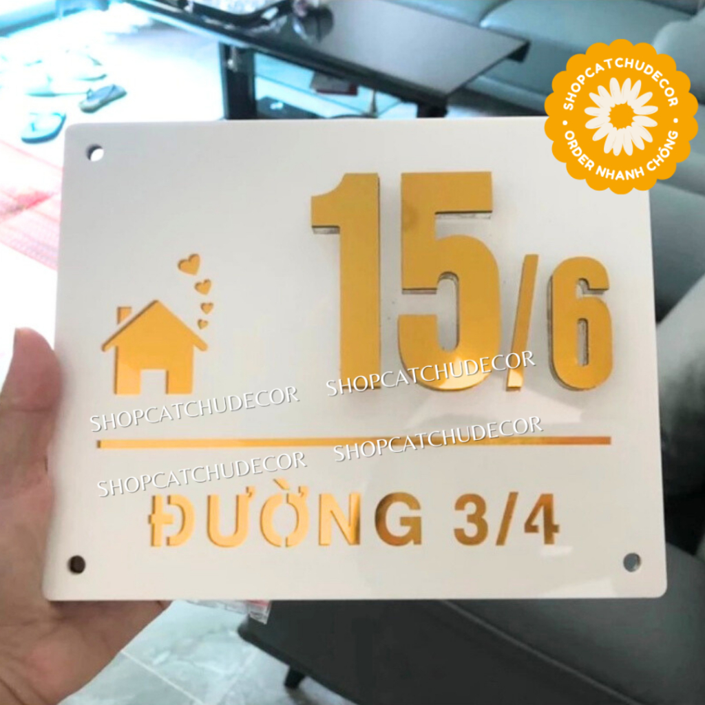 Alu House Number Plate Design with Gold Mirror + Porcelain White Mica ...