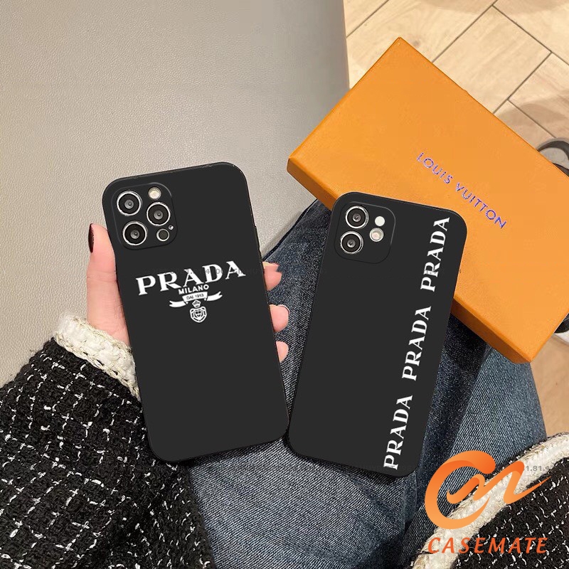 เคส iPhone พลาสติก TPU แบบยืดหยุ ่ นขอบสี ่ เหลี ่ ยมพิมพ ์ PRADA iP 7Plus,8Plus,xs,xs,11,12,13 ...