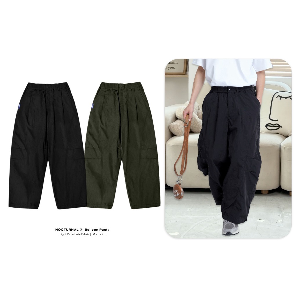 Nocturnal Pants Balloon Unisex Local Brand Wide Tube กางเกงร่มชูชีพ ...