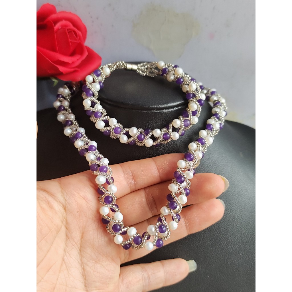 Lightning Pearl สร ้ อยคอ 4.5 li ผสมควอตซ ์ สีม ่ วง 4.3 ลูกปัด 42 ซม. ...