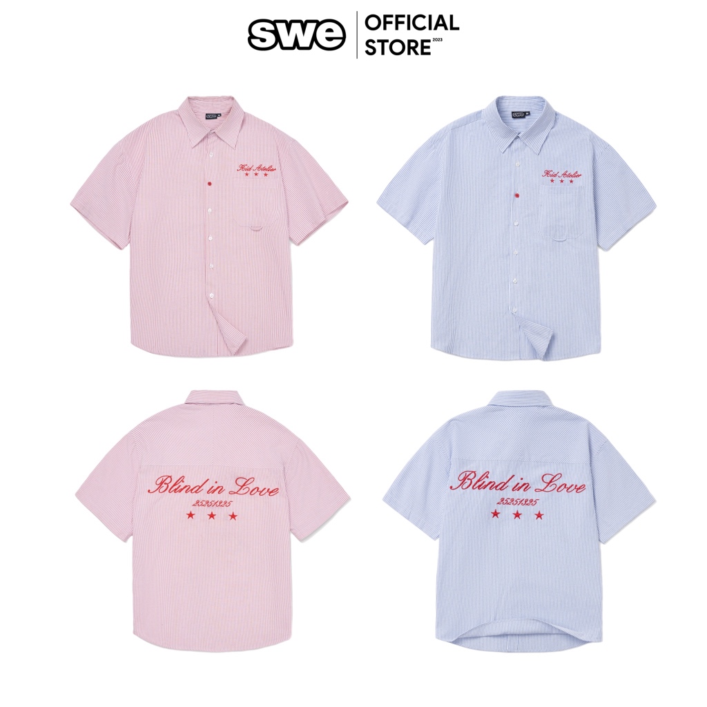 Swe KA SHIRT เสื้อเชิ้ตแขนสั้น Unisex - น้ําเงิน/ชมพู | Shopee Thailand