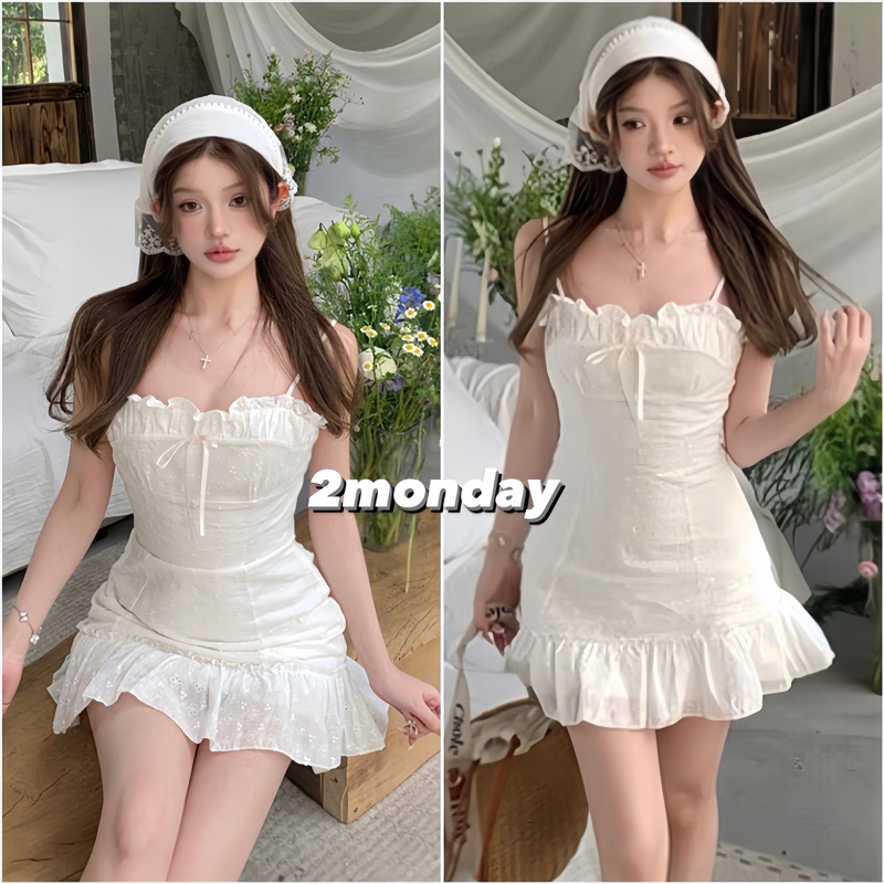 [ฟรีกางเกง/พร้อม] Short TWO-STRING DRESS WITH EMBROIDERED LACE WITH ...
