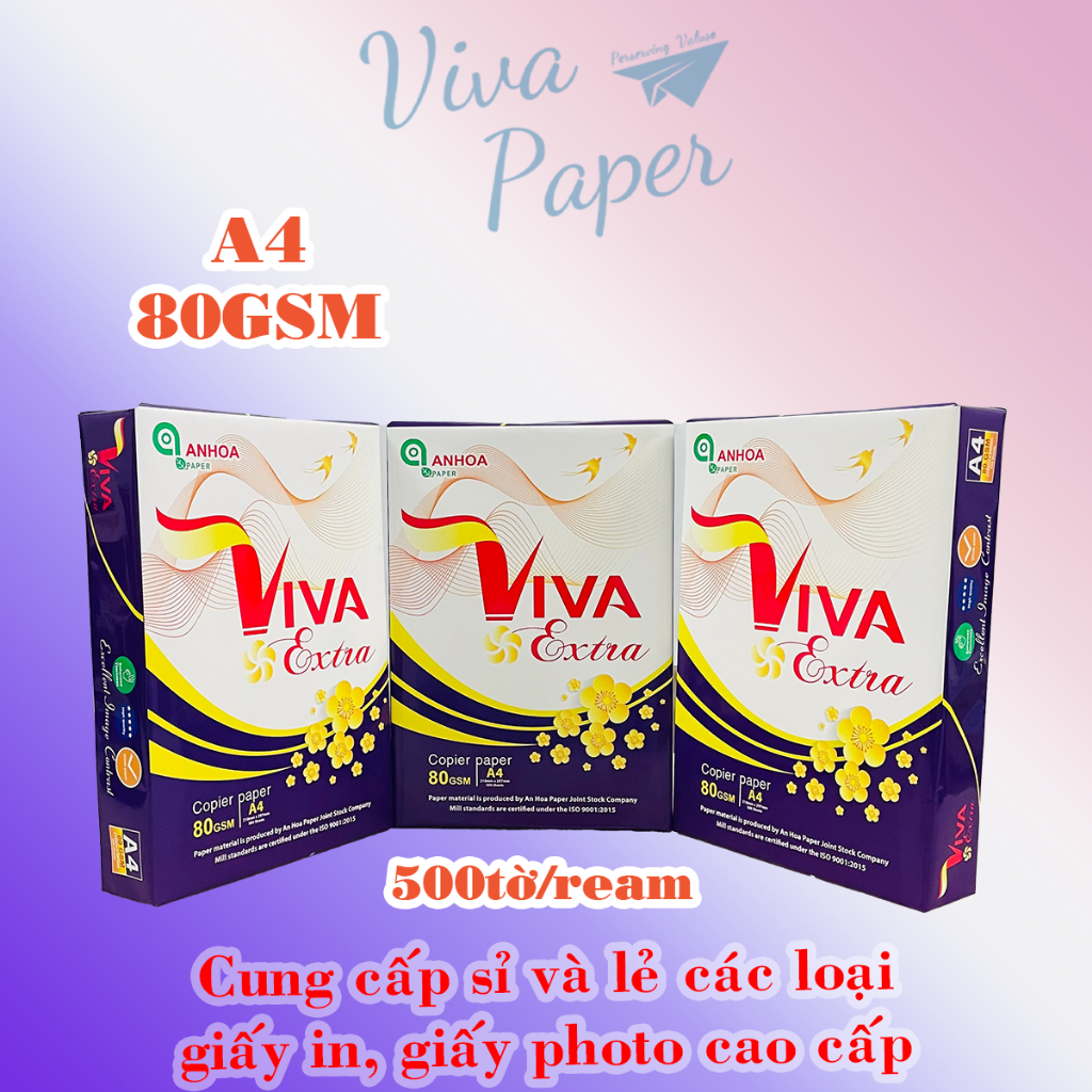 กระดาษพิมพ์ A4 80GSM กระดาษถ่ายเอกสาร Viva Extra 80GSM ความหนาขั้นสูง มาตรฐาน ISO 500 แผ่น/Ream ...