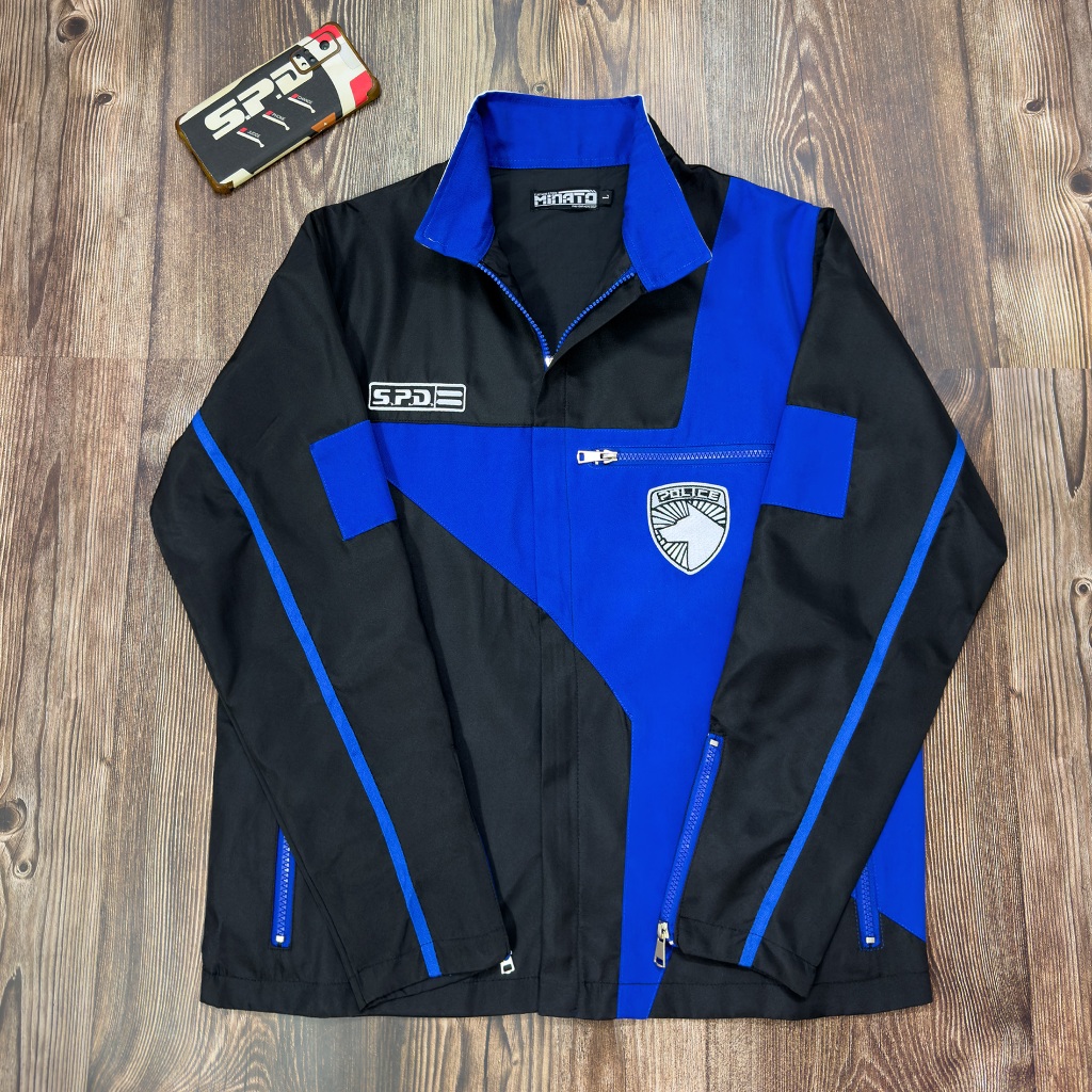 เสื้อแจ็คเก็ตสีกากีสําหรับผู้ชายและผู้หญิง Unisex พร้อมงานปัก Deka Blue ...