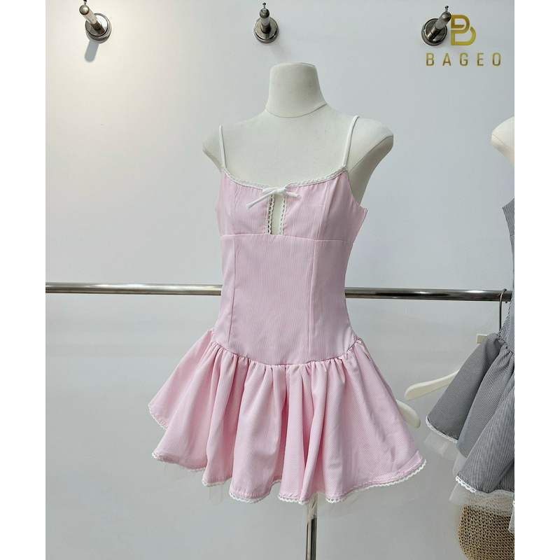 ชุดเดรสสายเดี่ยว BAGEO ลายทาง | Shopee Thailand