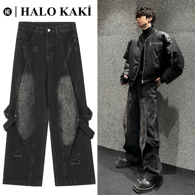 กางเกงยีนส์ STRETCHED INK - WIDE-LET BOXED JEANS Y2K Menswear Men Denim ...