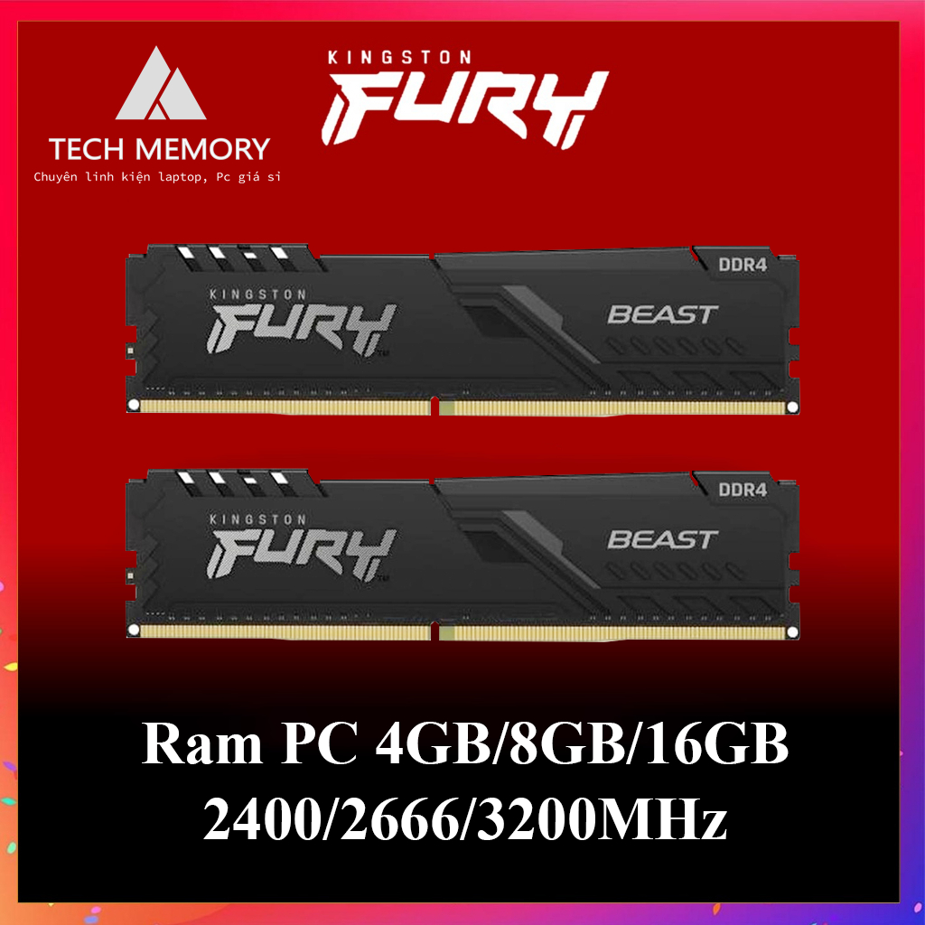 Kingston Fury Beast Black PC Ram 4GB/8GB/16GB DDR4 2400/2666/3200Hz - ของแท้ 100% ใหม่ - 36 ...