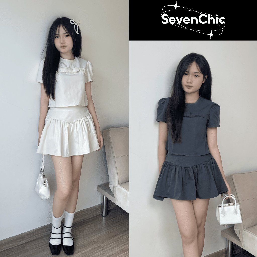 ชุดเสื้อกล้ามผูกโบว์มาพร้อมกระโปรงเอวสูงและยางยืดทรงสควอช SevenChic SetaonokemcvS295_P0K22 ...