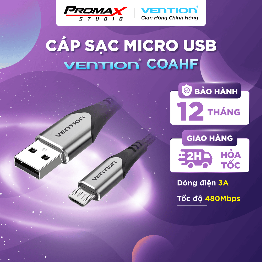 VENTION COAHF สายชาร์จเร็ว Micro USB (2A, Micro USB, 1 ม., ประเภทอ ...
