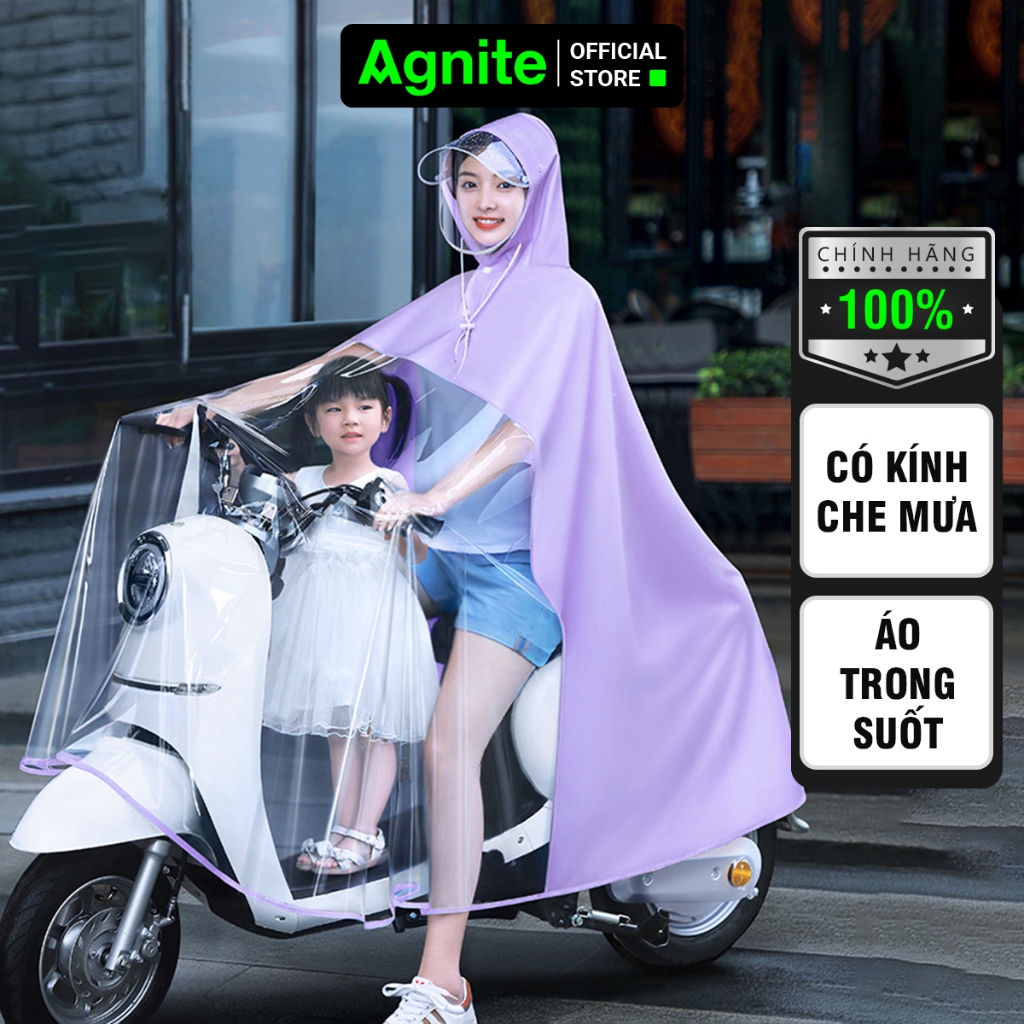 เสื้อกันฝนแบบใส Agnite พร้อมโล่ฝน ดีไซน์แฟชั่น สีพาสเทล ผ้าหนากันน้ํา ...