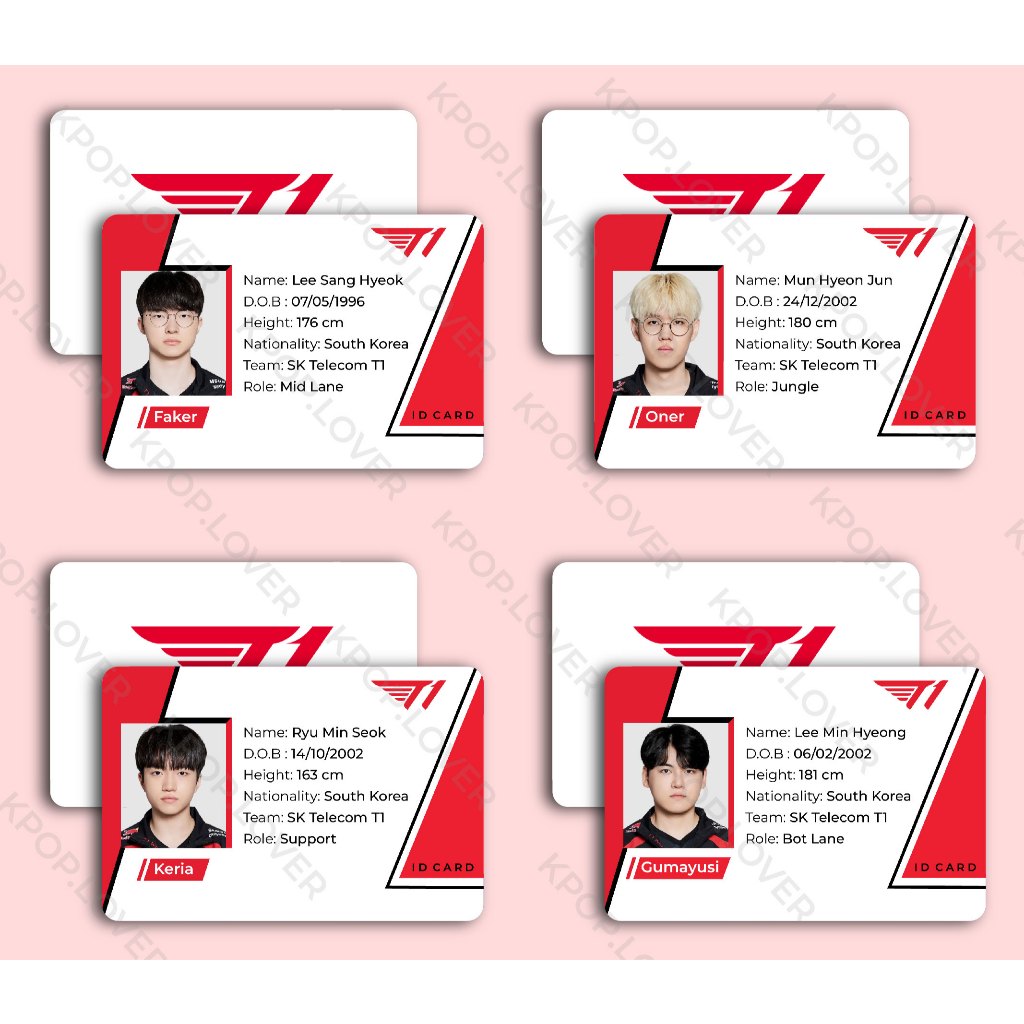 การ์ด Id Team esport SKT T1 (การ์ดกระดาษ) - Faker, Keria, Oner, Zeus, Gumayousi โดย Kpop Lover ...