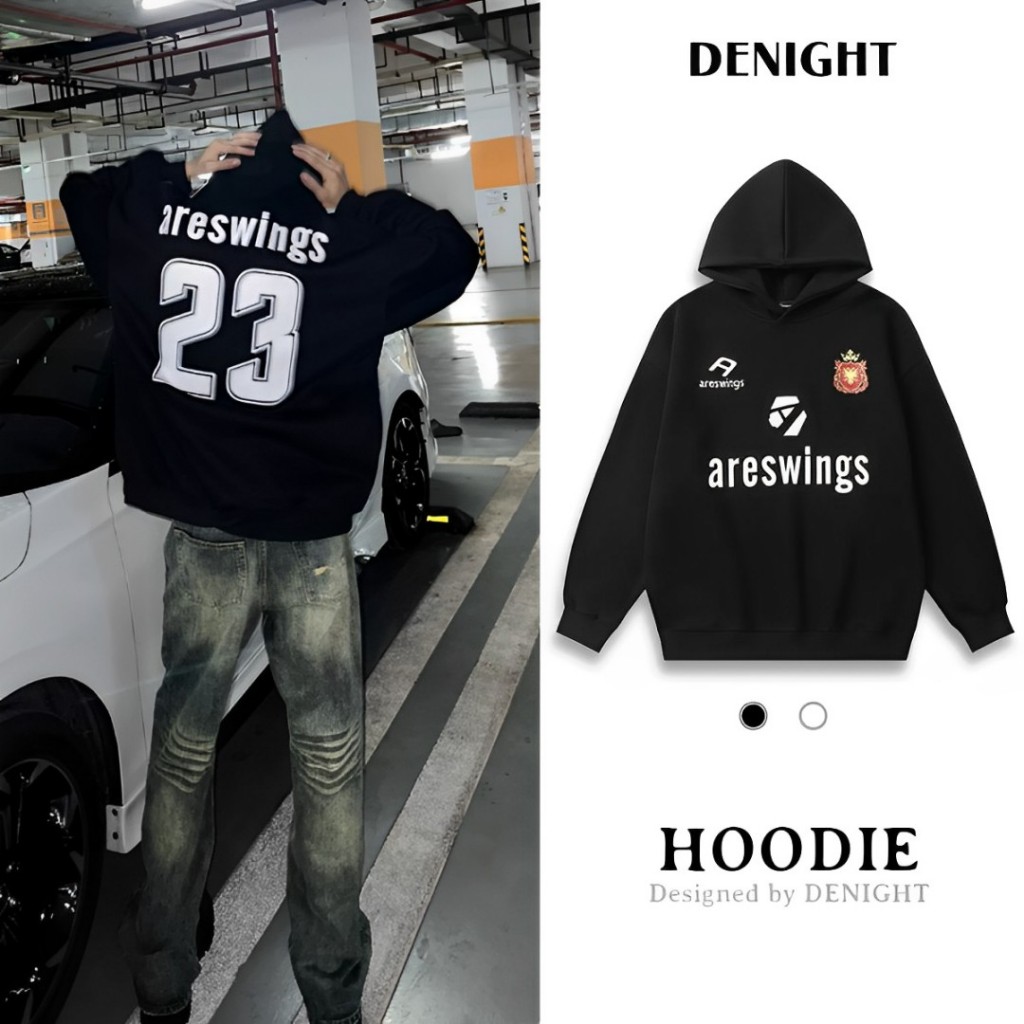 เสื้อกันหนาวมีฮู้ด DENIGHT มีกระเป๋า ARESWINGS 23 พิมพ์สไตล์ถนนที่โดด ...