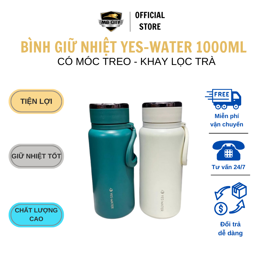 YES-WATER Premium 304 กระติกน้ําร้อนสแตนเลส 1000ml พร้อมตะขอแขวน - ถาด ...