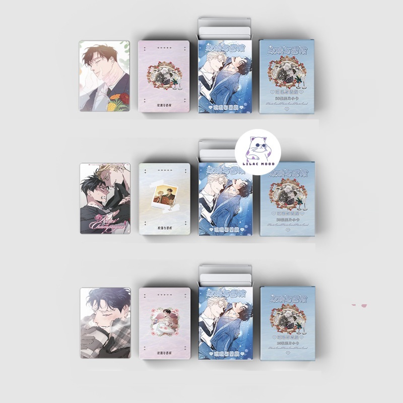 มีดอกกุหลาบและไวน์ | Lomo 2024 กล่องการ์ดเลเซอร์ Lomocard มุมโค้งมน Roses And Champagne Manhwa ...