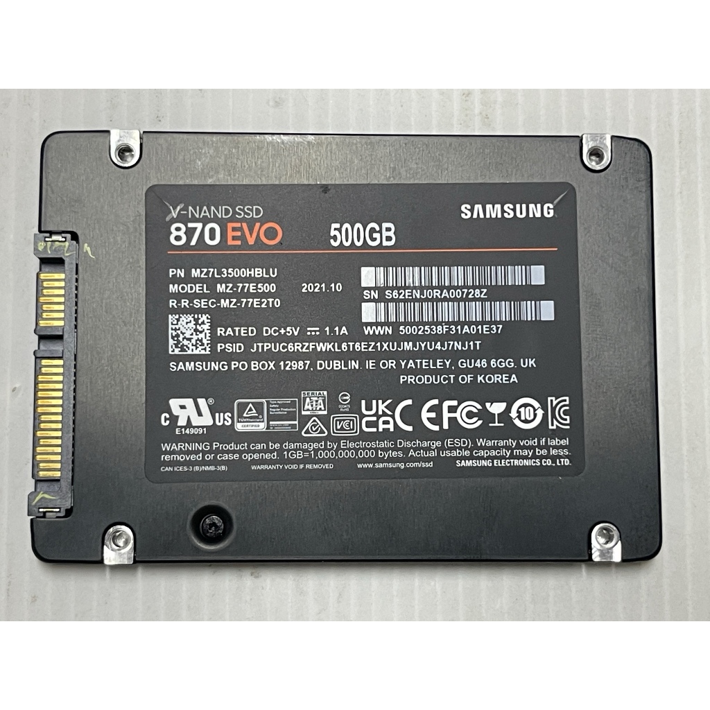 Samsung 860 Evo - 870 Evo 500GB 2.5 นิ้ว SATA III SSD ฮาร์ดไดรฟ์ถอด ...