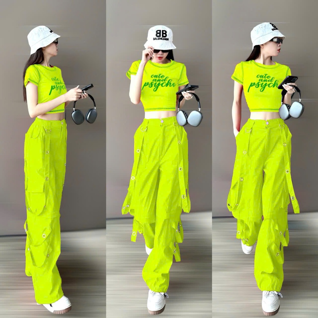 [ODD SHIRT, ODD pants] เสื้อครอปทรงกระทะบุคลิกภาพผสมกางเกงแร่สีกากี ...