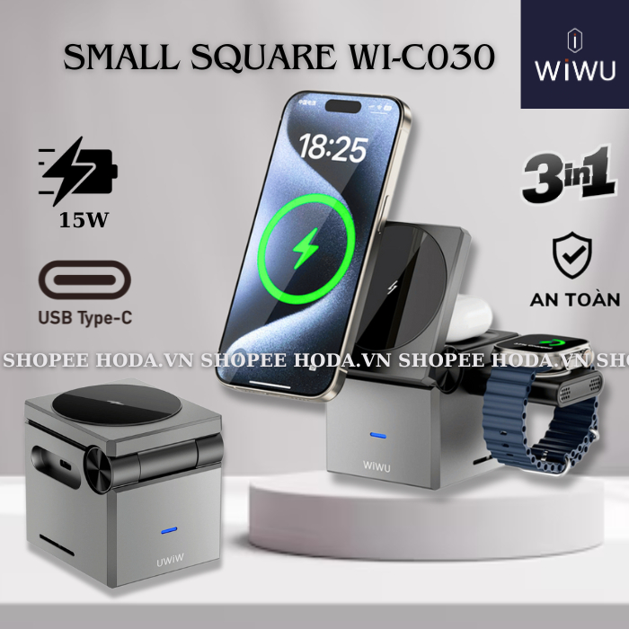 Wiwu Small Square WI-W030 แท่นชาร์จไร้สาย 3in1 ขนาดกะทัดรัดรองรับการชาร์จไร้สาย 15W สําหรับ ...