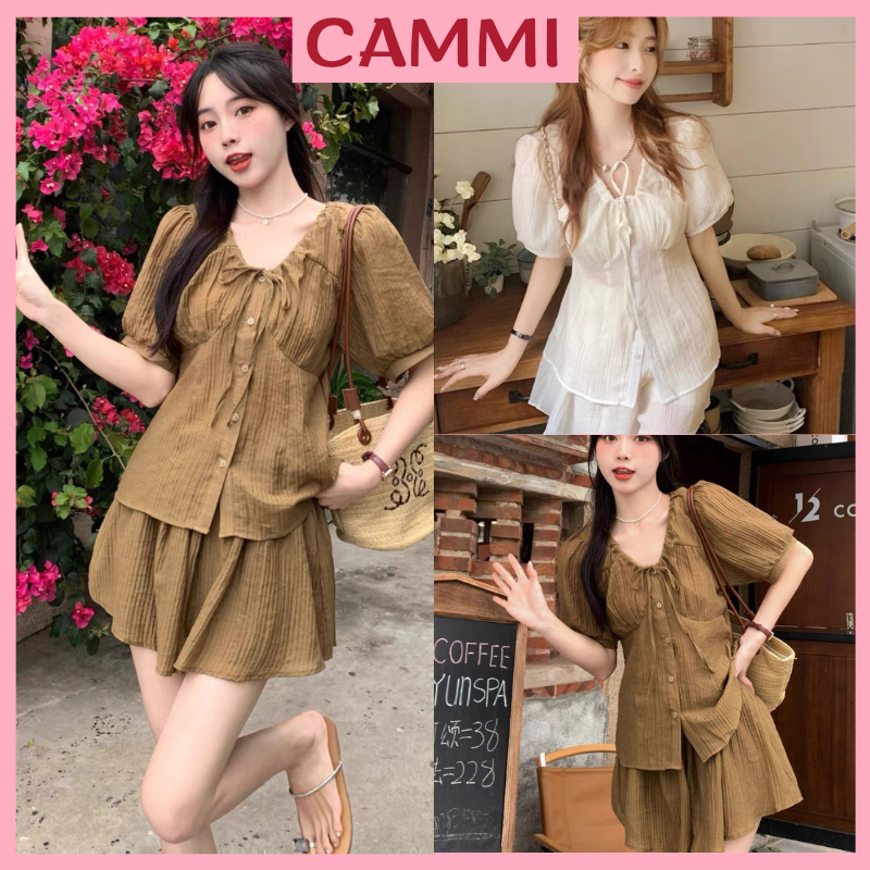 ชุดเสื้อแขนสั้นทรงพอง+กระโปรงบานสั้นจั๊ม ชุดผู้หญิง ชุด HB18 | Shopee Thailand