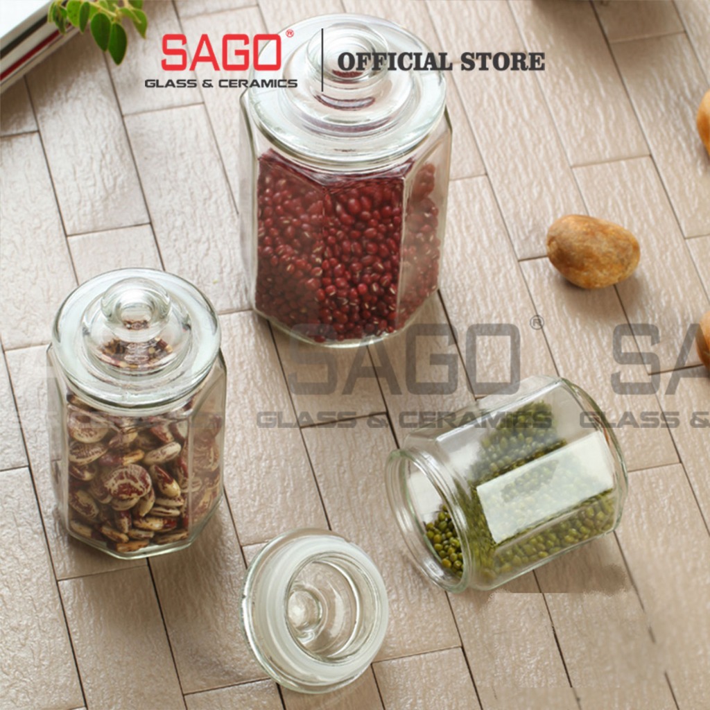 โหลแก้วหกเหลี่ยมพร้อมฝาแก้ว (260ml - 380ml - 550ml -90ml) | Shopee Thailand