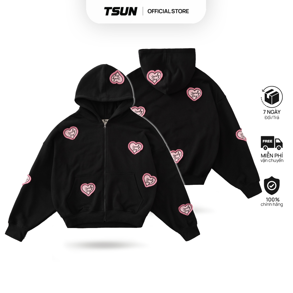 ของแท้ TSUN Brand Lovely UNISEX, Oversize, Streetwear Black Zip Hoodie ...