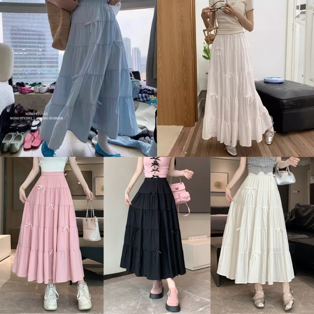 Xavia CV06 กระโปรงผ้าชีฟองผ้าไหมคุณภาพสูงพร้อมโบว์ | Shopee Thailand