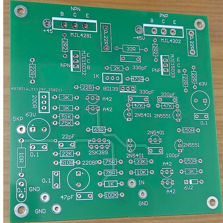 K09 วงจรเพาเวอร์แอมป์, อินพุต jfet 2SK389, เอาต์พุต BJT (02 ทดสอบ pcb ...