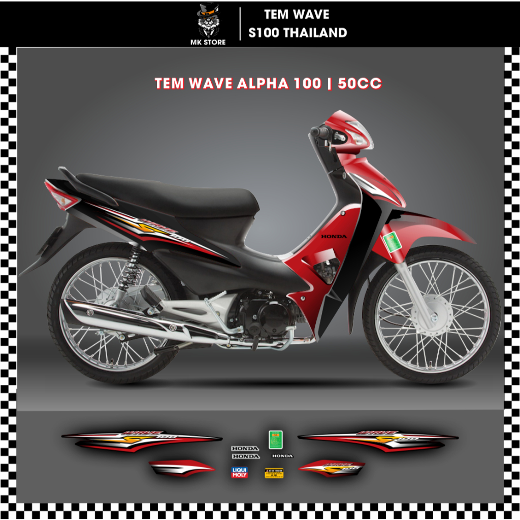 สติ๊กเกอร์ Wave S100 Thailand สําหรับ Wave Alpha 100 และ 50cc หลายรุ่น ...