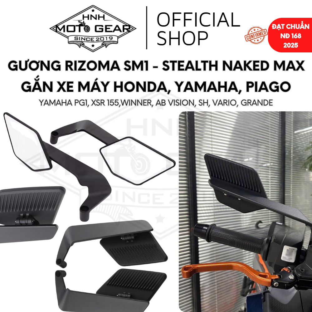 กระจก Rizoma SM1 - Stealth Naked Max สําหรับ SH / Vespa / PG1 / XSR / CB / Z1000 / Duke 790 ...