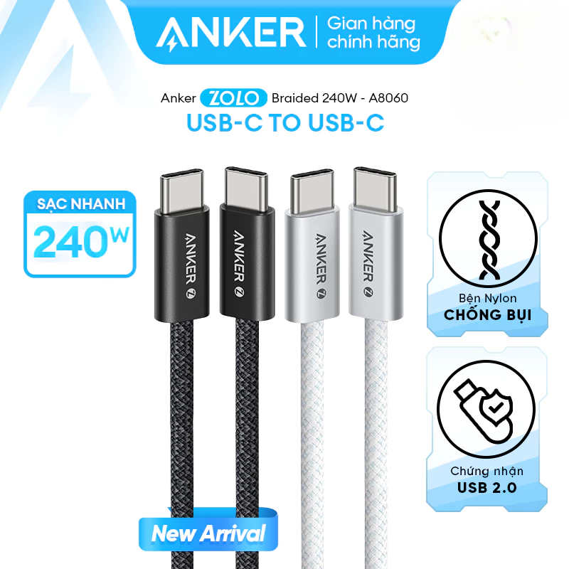 Anker Zolo A8060 USB-C to C Fast Charging Data Transfer Cable ความจุ 240W วัสดุไนลอนยาว 1.5 ม. ...