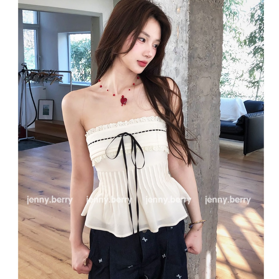 Hera Top - เสื้อเกาะอกผู้หญิง เสื้อเกาะอกผู้หญิง ผูกโบว์ ทรงบาน | Shopee Thailand