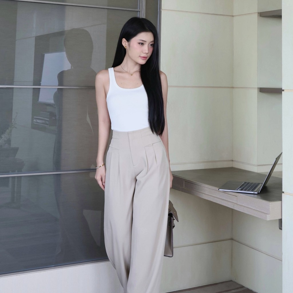 Callene กางเกงขายาวเอวสูงทรงตรงดีไซน์สํานักงานแฟชั่น (L2656) | Shopee ...