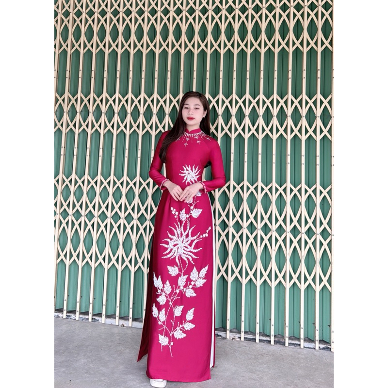 Mothers Ao Dai, Ladys Ao Dai, Ruby Silk Beaded Ao Dai ใน 2 สี แดง/น้ําเงิน - ADM09 | Shopee Thailand