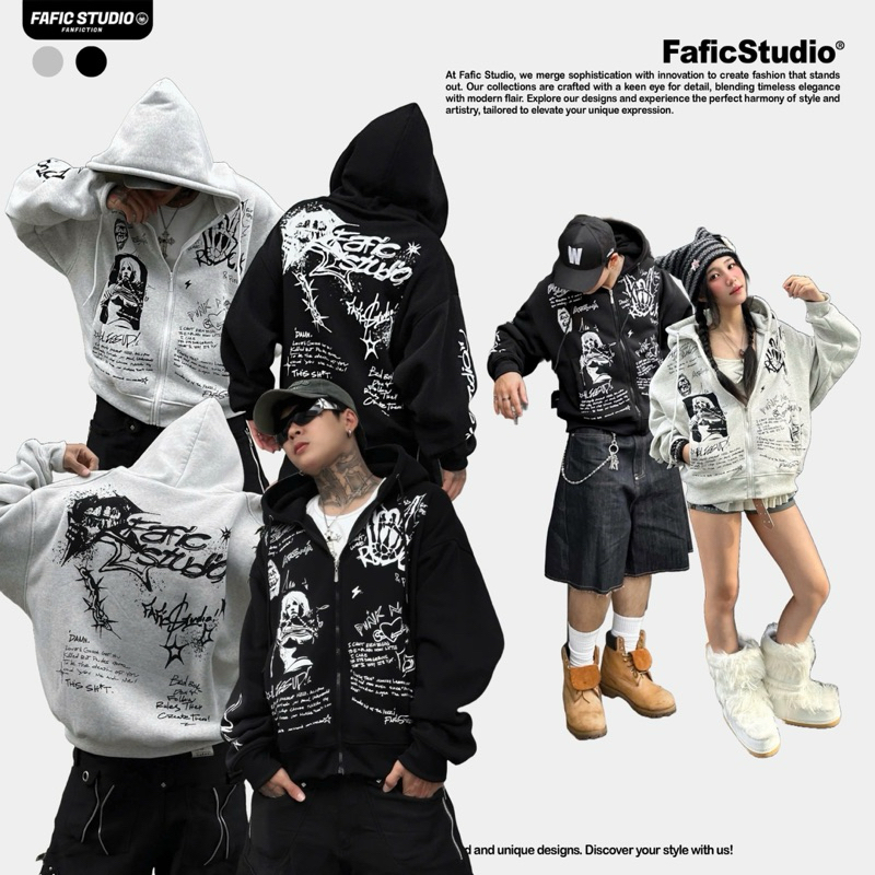 เสื้อแจ็คเก็ตซิปผ้าสักหลาด ROCK ผ้าฝ้ายปัก FAFIC studio Jacket 400gsm ...