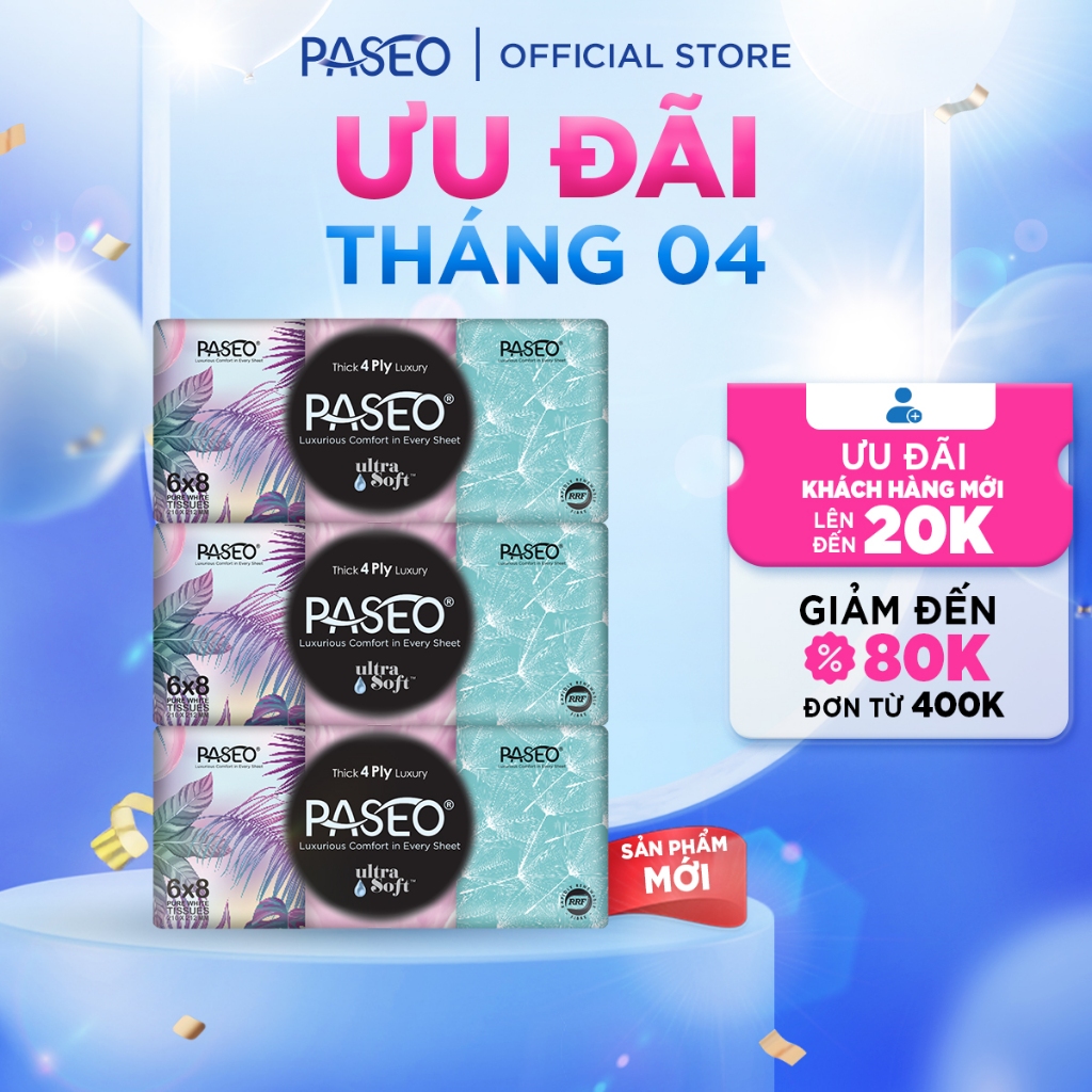 [ผลิตภัณฑ์ใหม่] COMBO 3 PASEO LUXURY FACIAL TISSUES 8 แผ่น - 4 ชั้น - 6 ...
