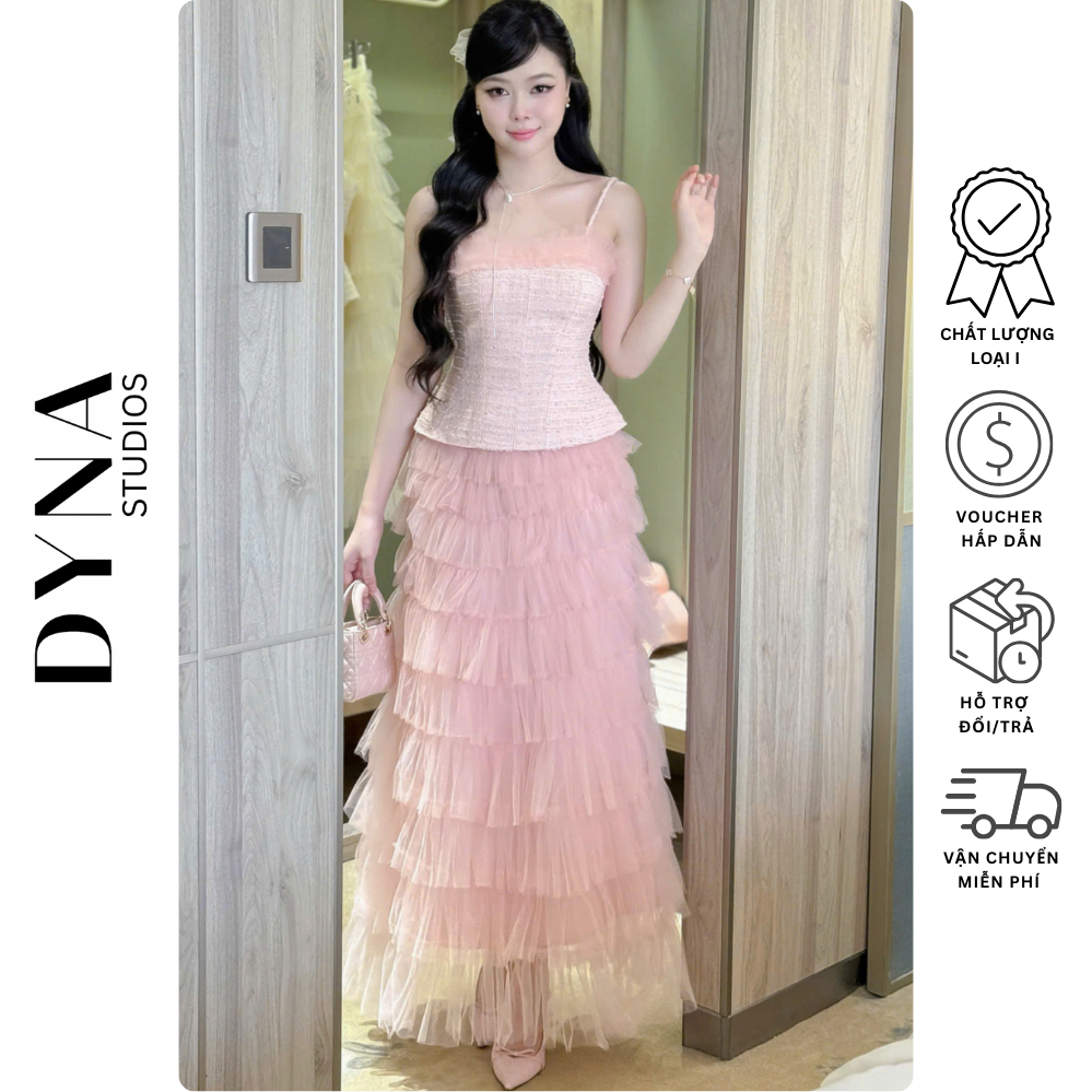 CHAU HY ชุดเสื้อท็อปชายระบาย 2 ชิ้นพร้อมกระโปรงยาวชั้น DYNA STUDIOS | Shopee Thailand