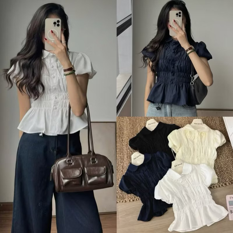 NEMI TOP เสื้อเชิ้ตปกบัวแขนเป็นก้อน 4 สีสวยมาก - for Women เหมาะสําหรับ ...