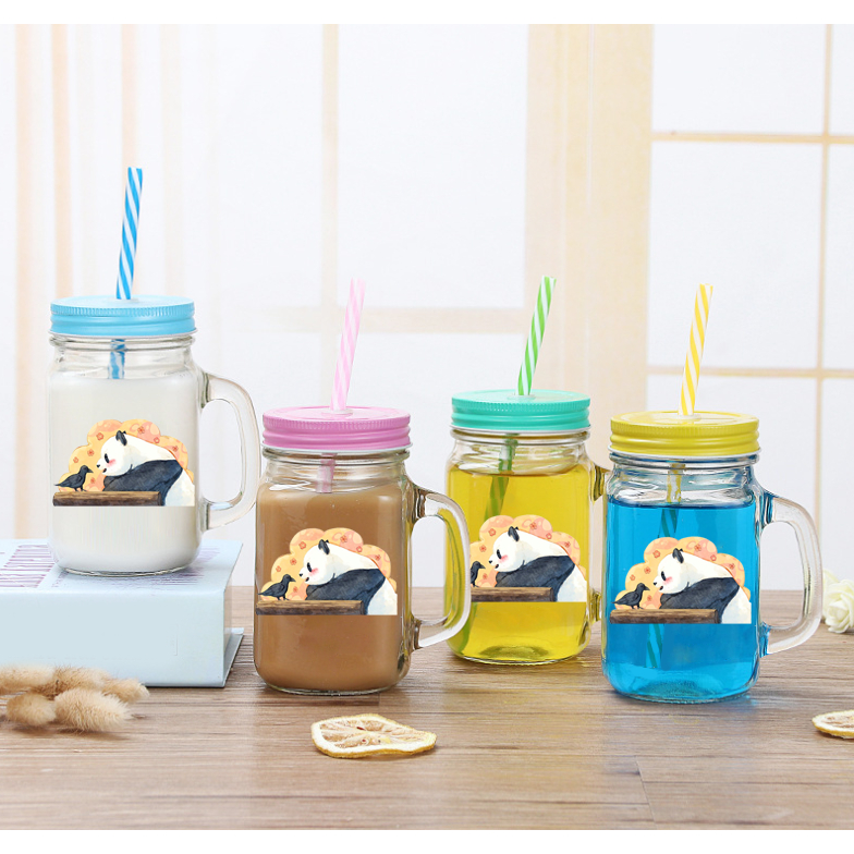 ถ้วยแก้วฝาเหล็ก Panda Manh lan Puc Bao ฝาเหล็ก CNS10 ถ้วยพร้อมที่จับและ ...