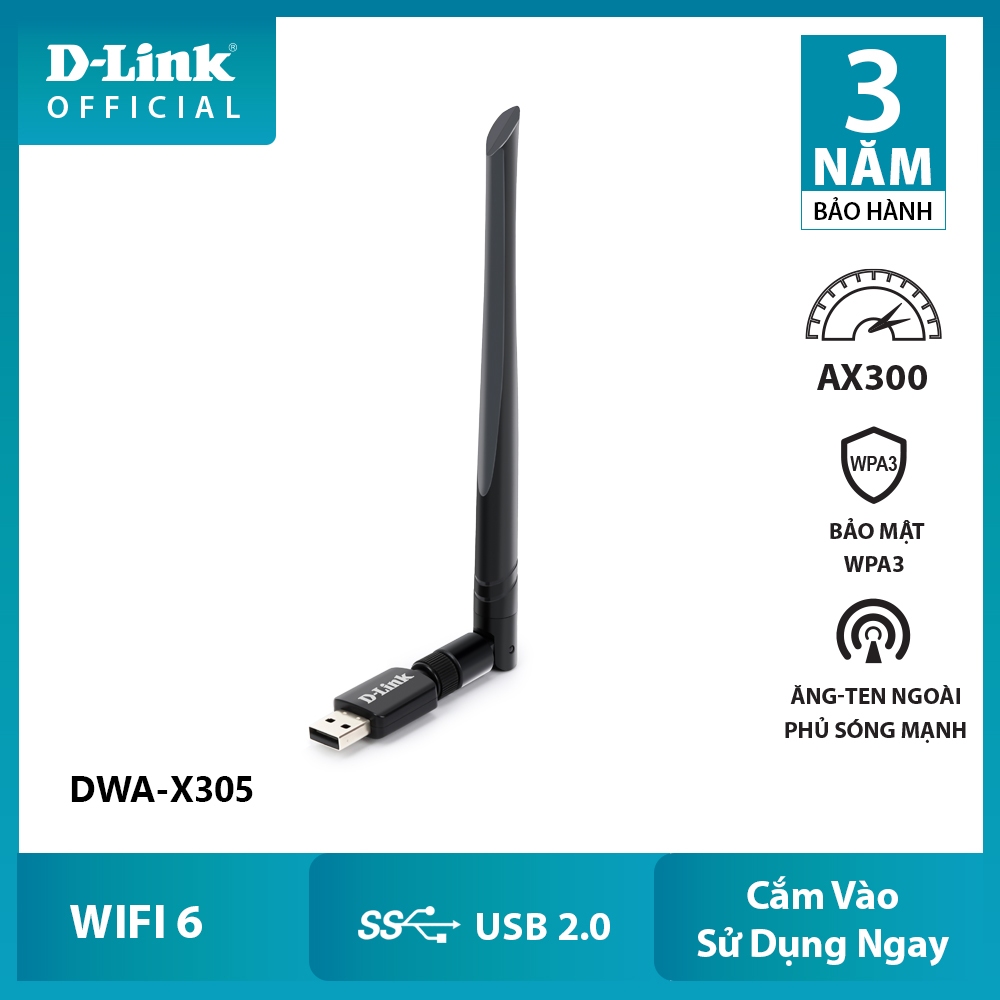 D-Link DWA-X305 อะแดปเตอร์ USB Wi-Fi 6 มาตรฐาน AX300 พร้อมเสาอากาศภายนอก Plug and Play สําหรับ ...