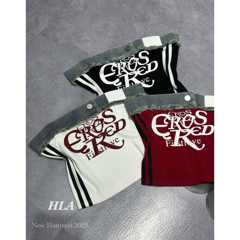 Cros เสื้อเกาะอกผ้าฝ้ายแต่งขอบสีแดง | Shopee Thailand