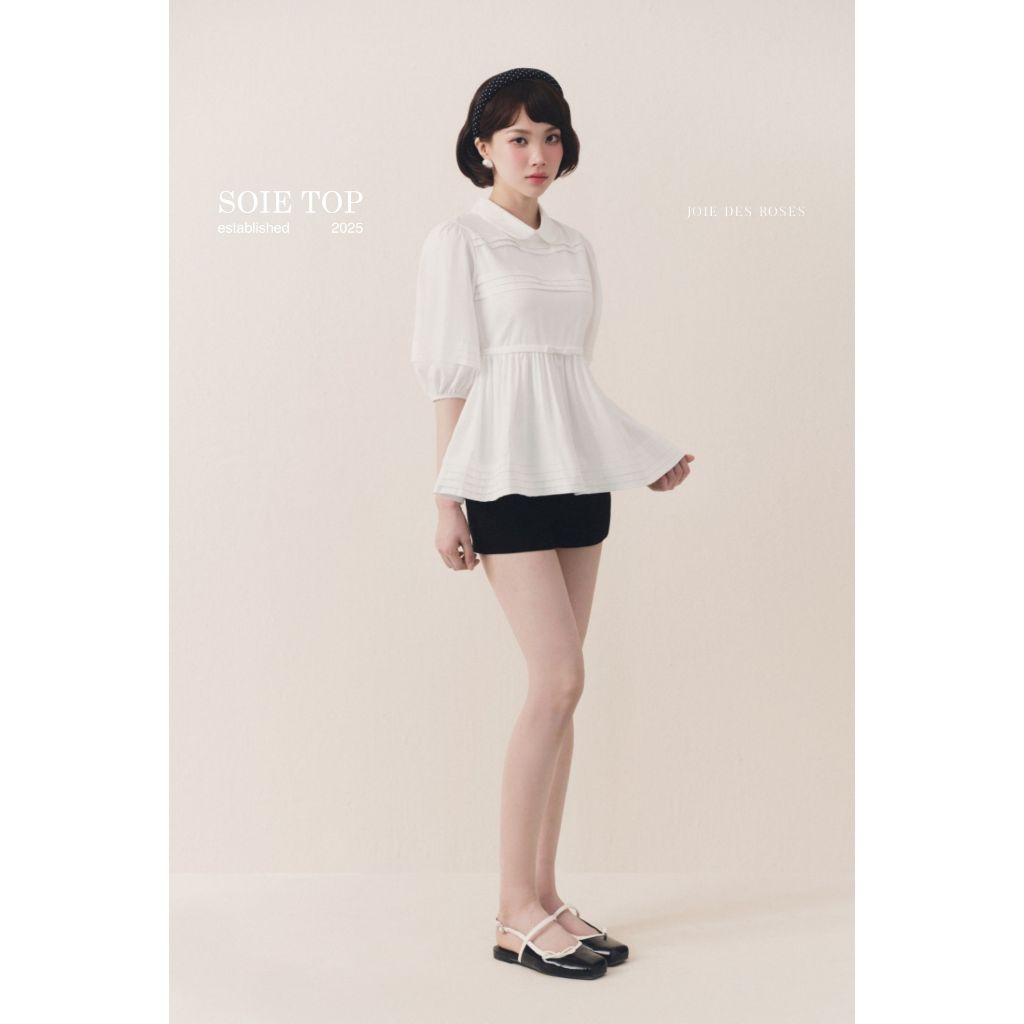 JOIE DES ROSES - เสื้อเชิ้ตเบบี้ดอลล์ปกบัวพร้อมเข็มขัดโบว์ Soie Top | Shopee Thailand