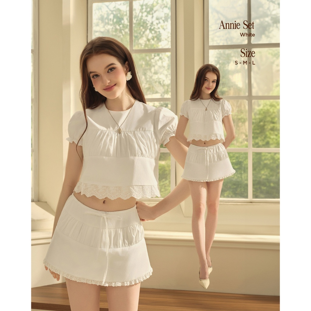 (ชุดแยก) Annie Set - เสื้อเชิ้ตผ้าฝ้าย T0002W และกระโปรงผ้าฝ้าย B0005W ...