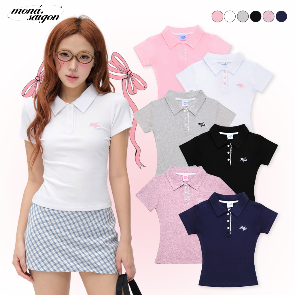 เสื้อโปโลแขนสั้นผู้หญิงปักลาย MON - NELLY VER SHORT SLEEVES | Shopee ...