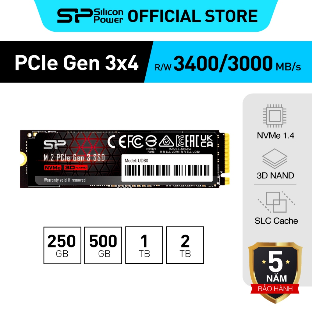 Silicon Power NVME UD80 M.2 SSD ฮาร์ดไดรฟ์ Read/Write (สูงสุด) 3400Mb/s. 3000 Mb/s 250GB 500GB ...