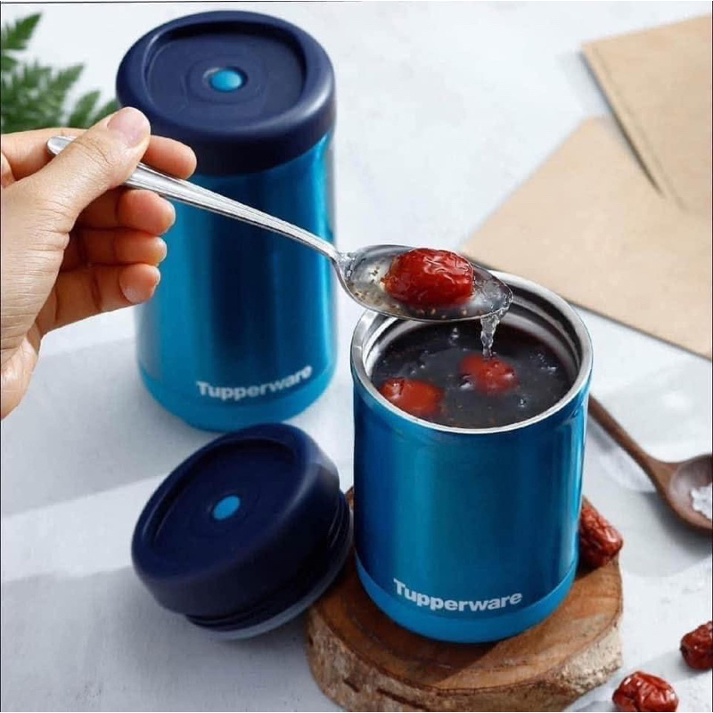 Tupperware Stacking Thermal box สีฟ้าเมทัลลิก ความจุ 350ml และ475ml กระติกน้ําร้อน Tupperware ...