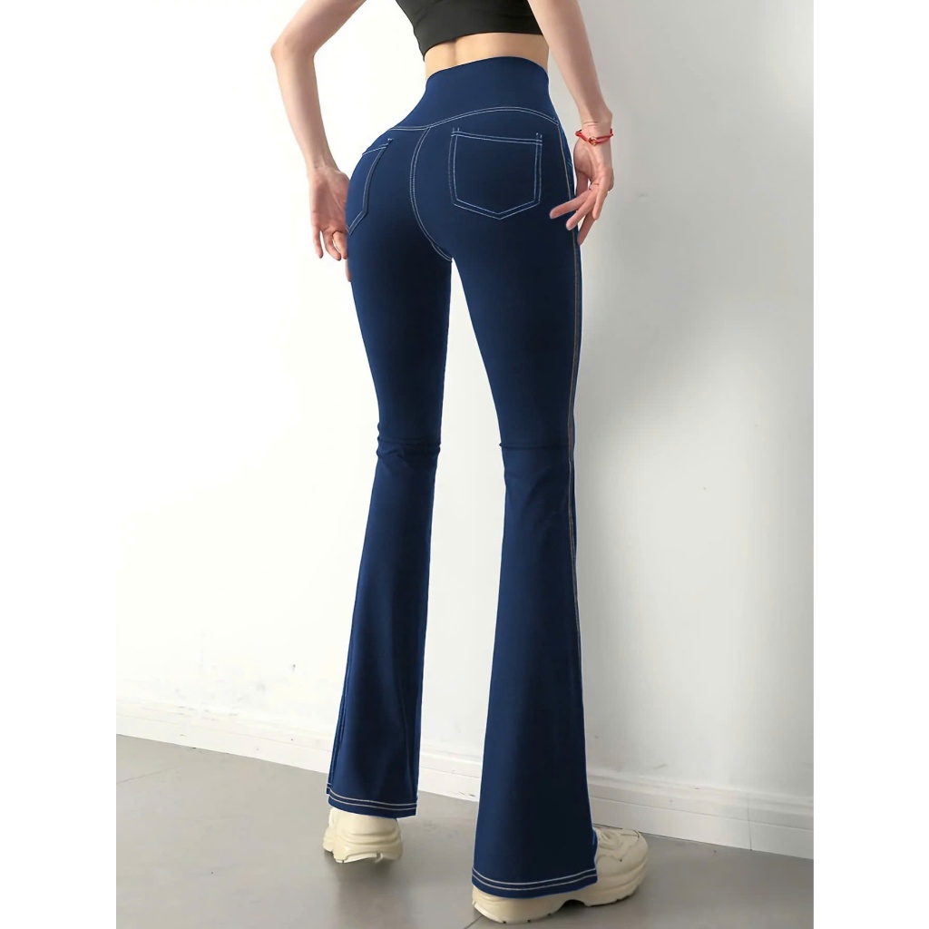 Bunny Wear กางเกงกีฬาขาบานสไตล์ JEAN พร้อมยกก้นผ้ายีนส์เทียมยืดและเอว ...