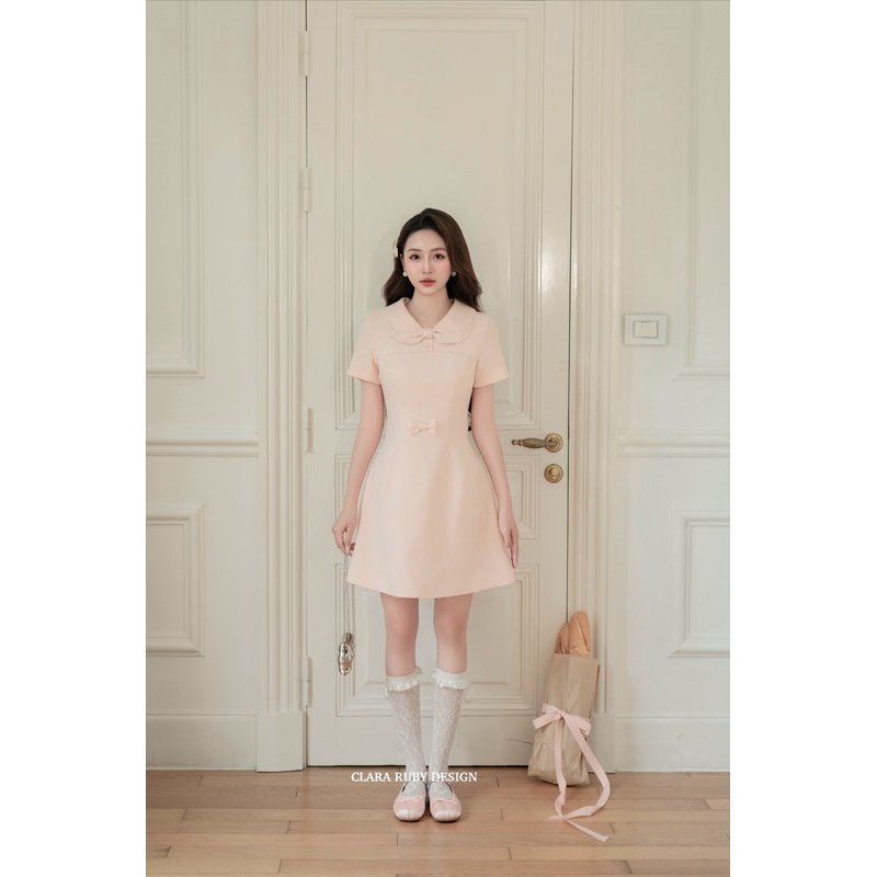 Clara Ruby- Meli เดรสปกโบว์และขอบลูกไม้ (ไซส์ SL) | Shopee Thailand