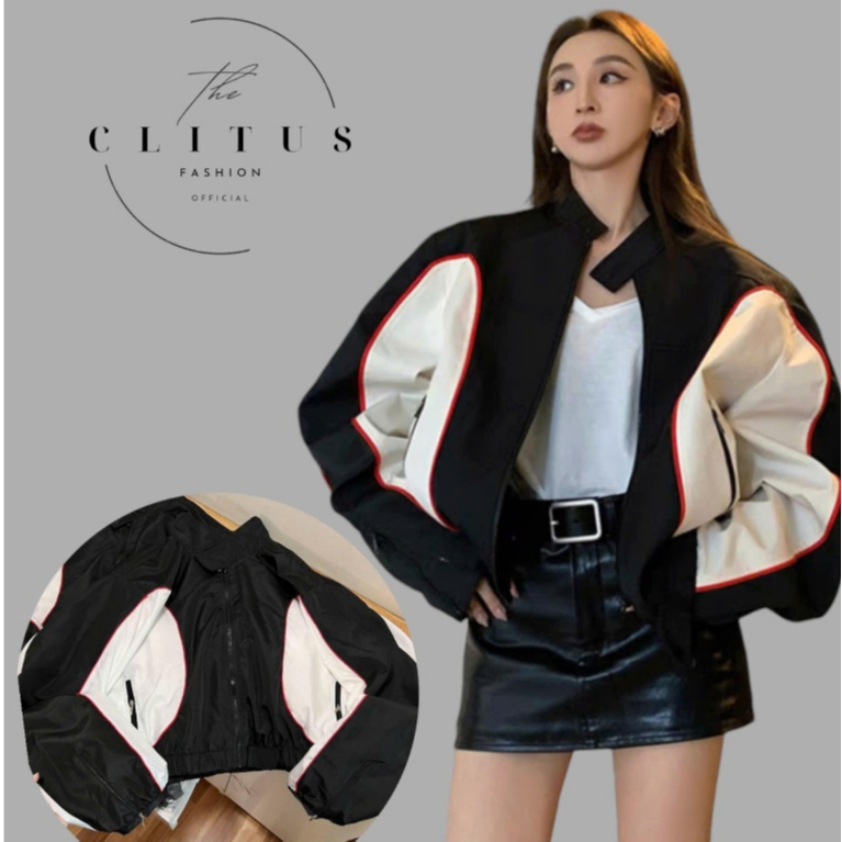 เสื้อแจ็คเก็ตโครเชต์ Clitus 2 ชั้นพร้อมสีไดนามิกผสมและแถบ | Shopee Thailand
